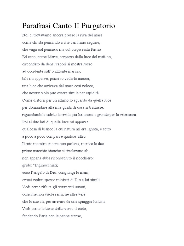 Parafrasi Canto Ii Purgatorio | PDF Parafrasi Canto Ii Purgatorio | PDF