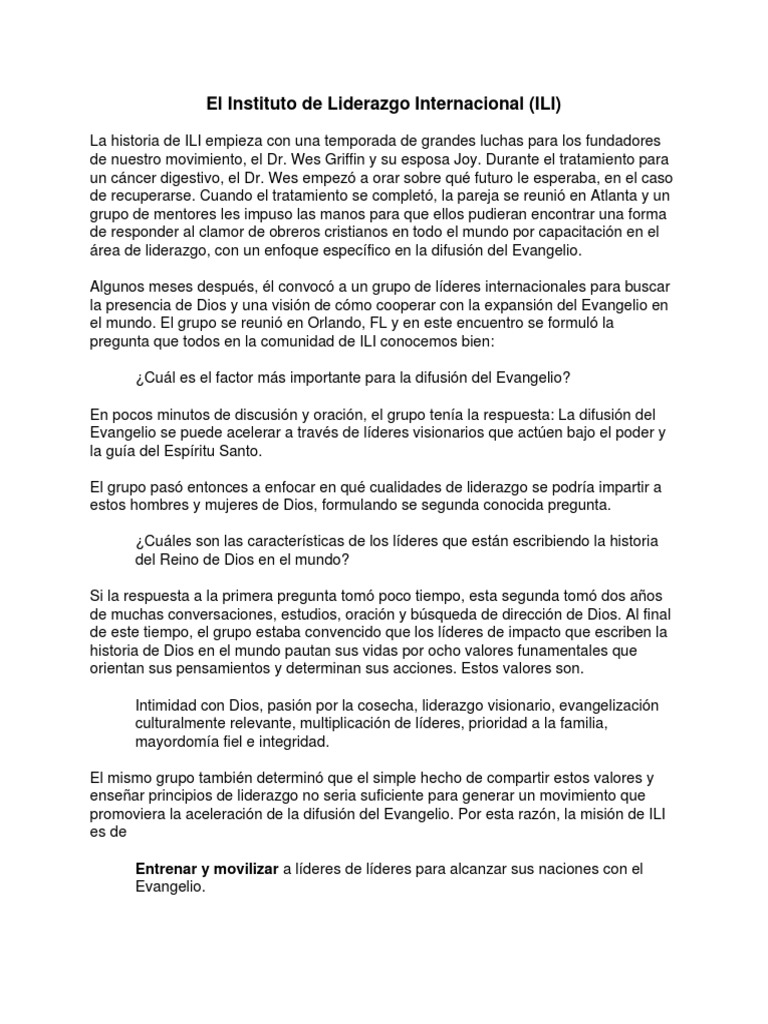 Instituto de Liderazgo Internacional ILI | PDF | Liderazgo | Oración