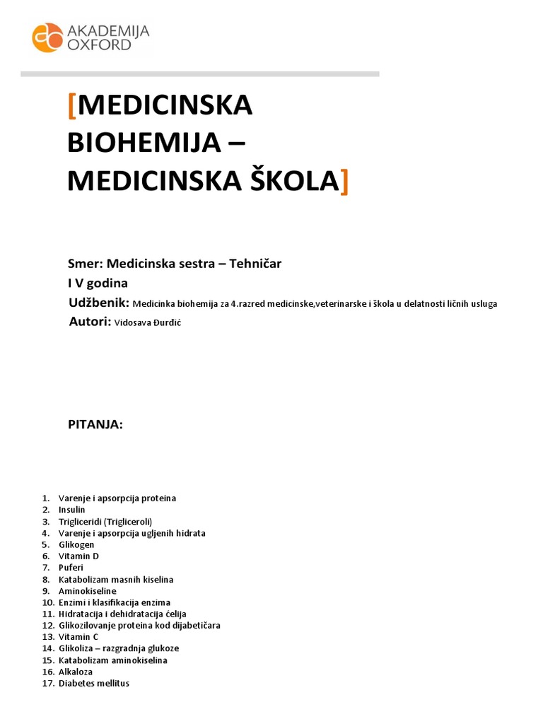 4 Medicinska Biohemija | PDF