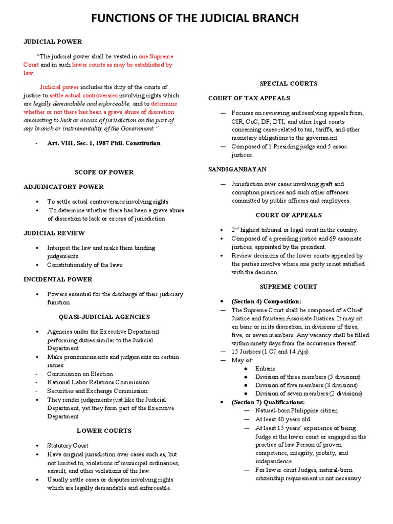 Functions of The Judicial Branch | PDF | Judiciaries | Jurisdiction