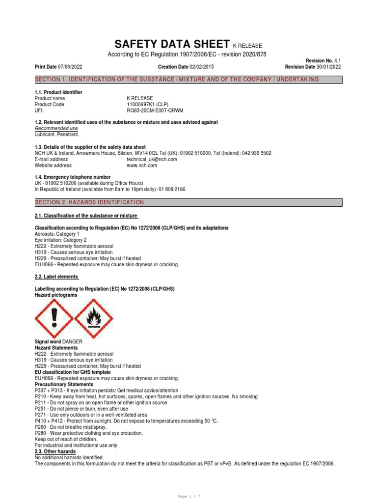 K Release Safety Data Sheet | PDF