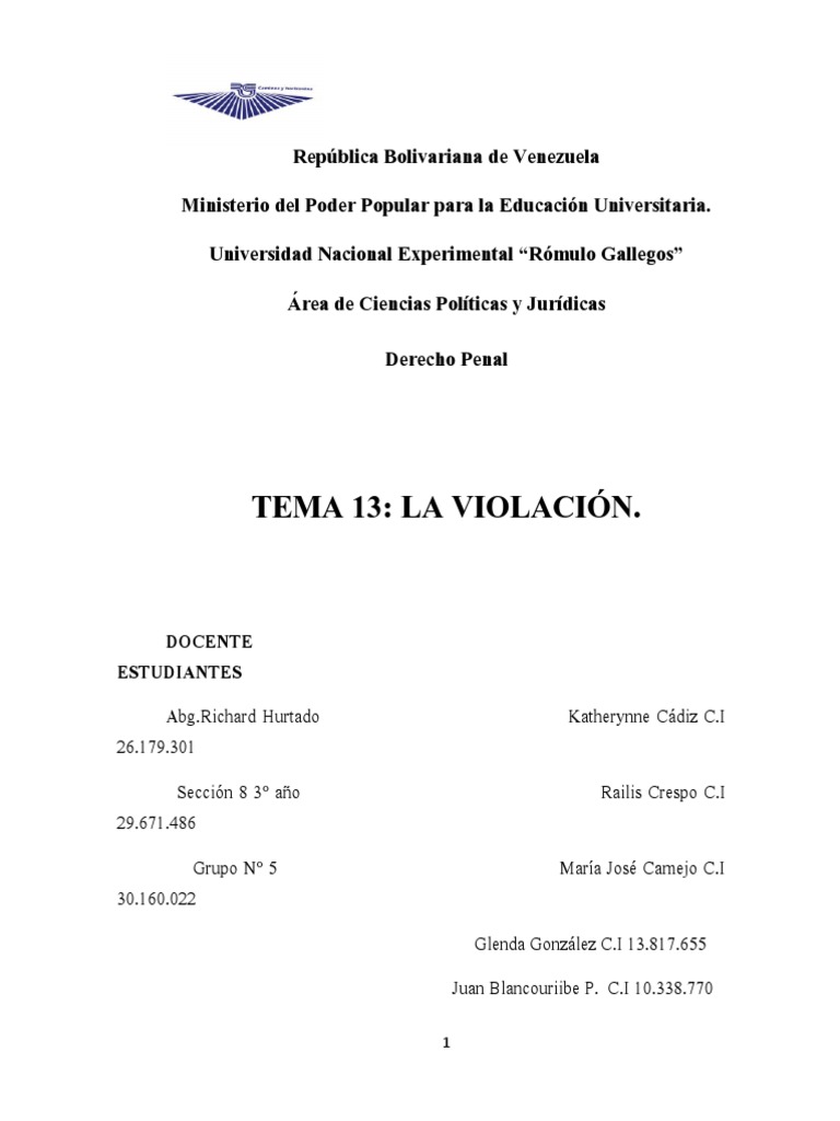 La Violacion Derecho Penal | PDF | Violación | Agresión sexual