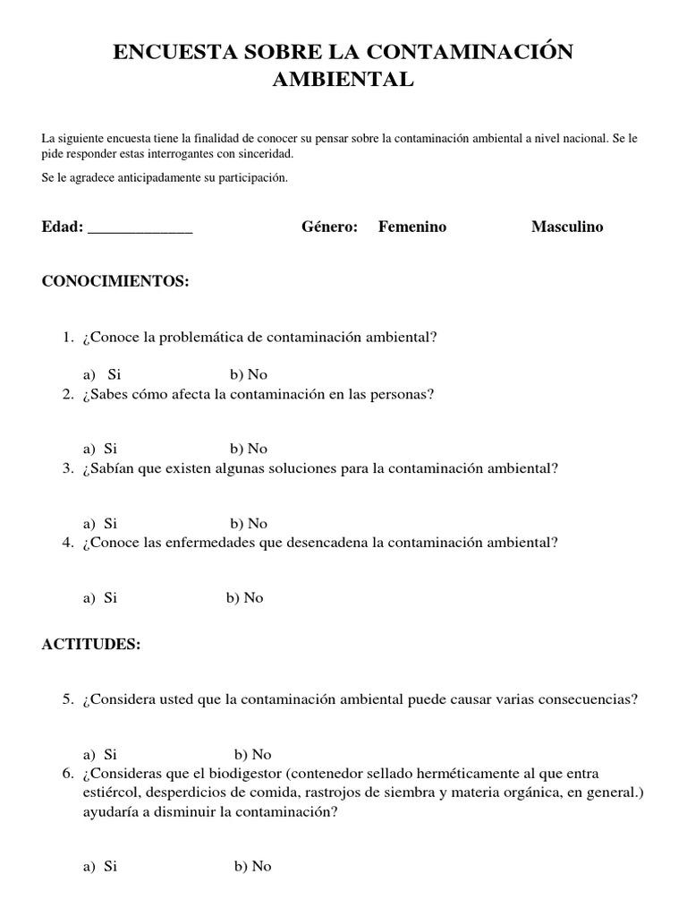 Encuesta Sobre La ContaminaciÓn Ambiental Pdf
