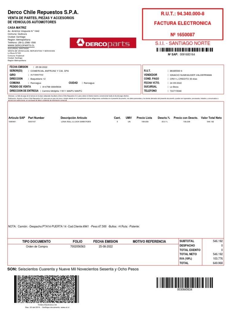 Derco Chile Repuestos S.P.A.: S.I.I. - Santiago Norte | PDF | Santiago ...