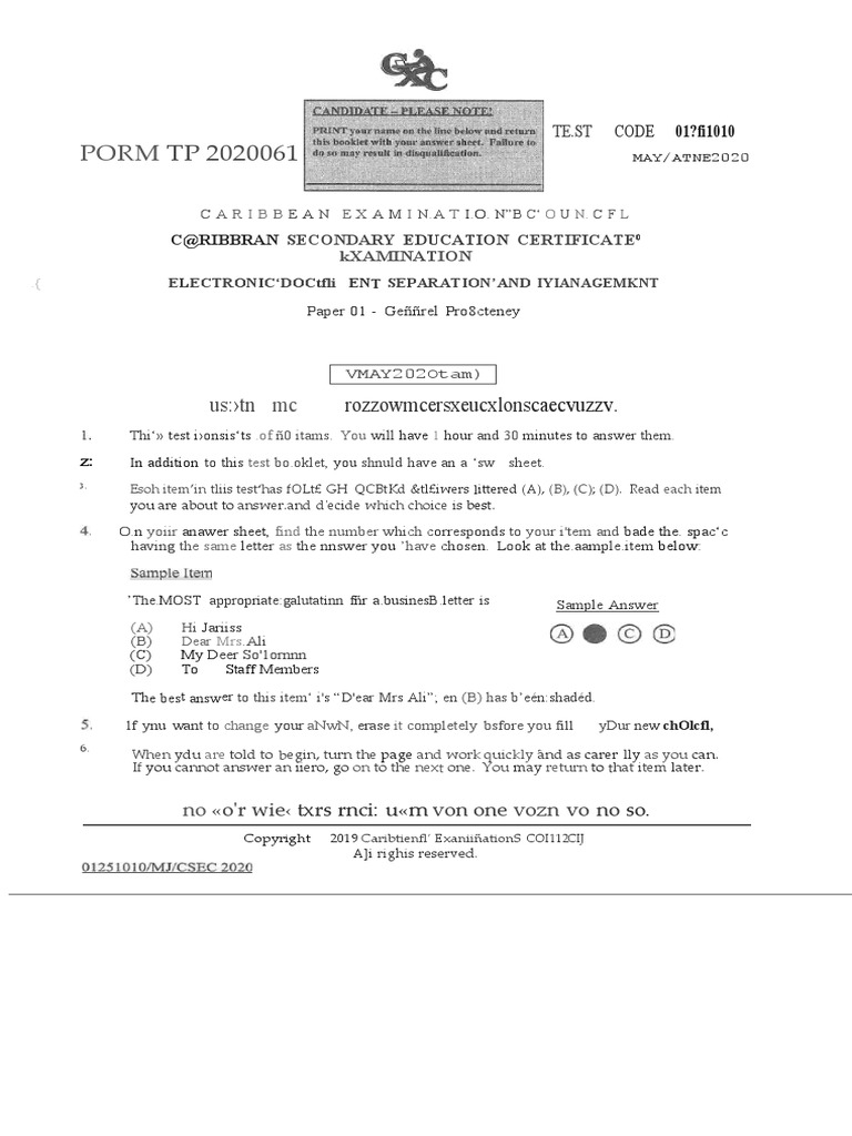 CXC Csec Edpm Paper 1 2020 | PDF | Computer Keyboard | Usb Flash Drive