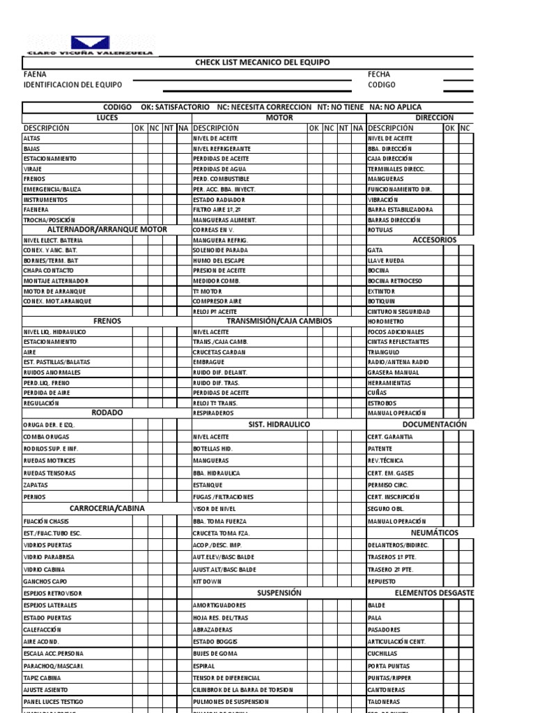 Copia de Check List Mecanico | PDF | Tecnologías automotrices ...