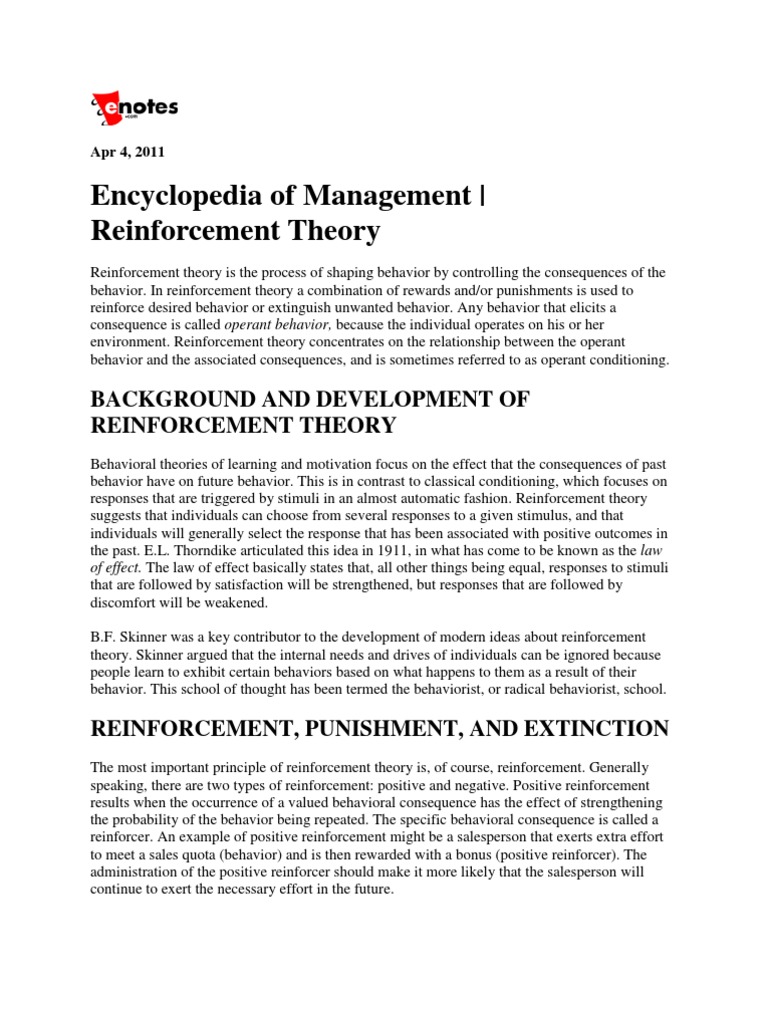 Reinforcement Theory | PDF | Reinforcement | Psychological Theories