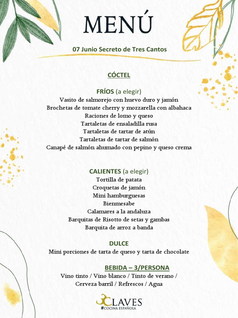 MENÚ Cóctel Opciones 7 JUNIO | PDF