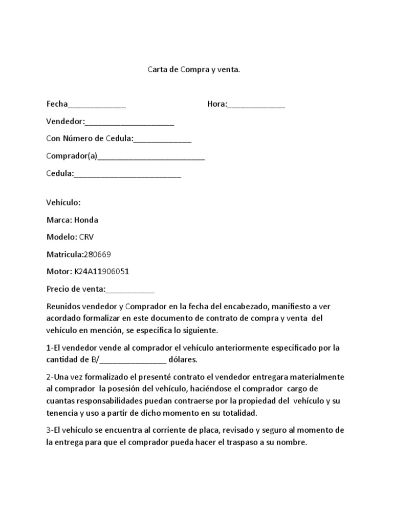 Carta de Compra y Venta | PDF