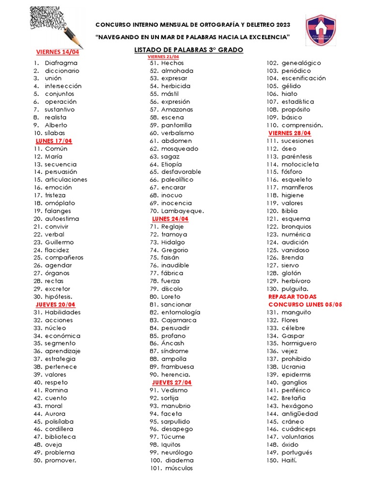 Listado de 150 Palabras | PDF