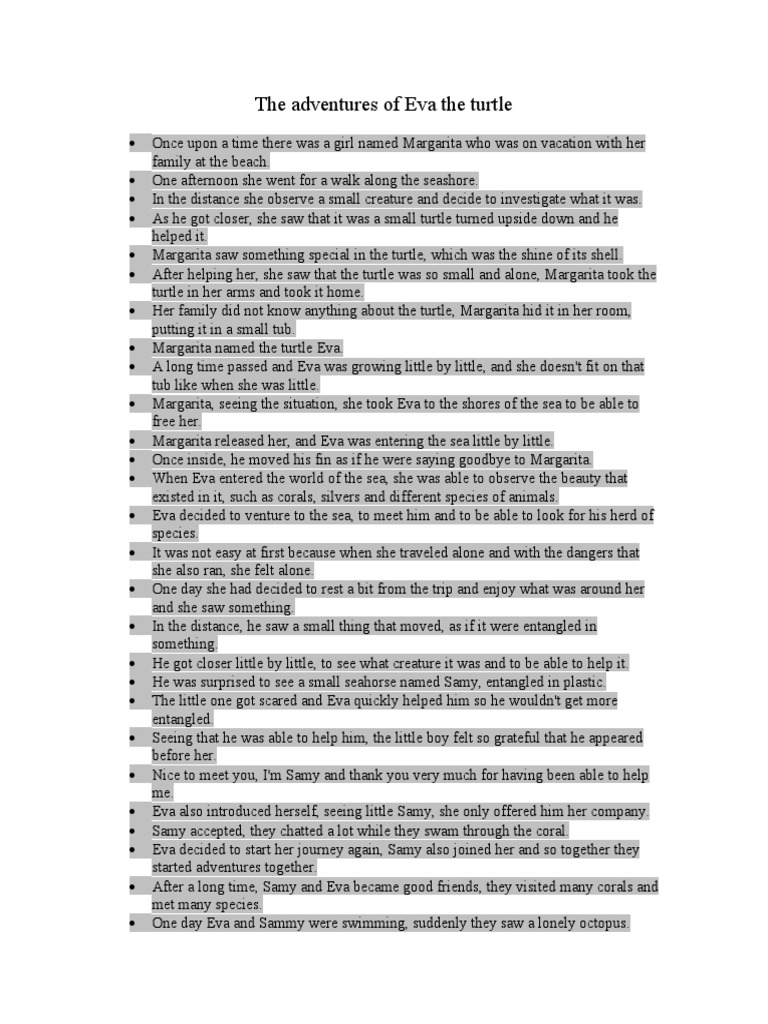 The Adventures of Eva The Turtle | PDF | Poetry