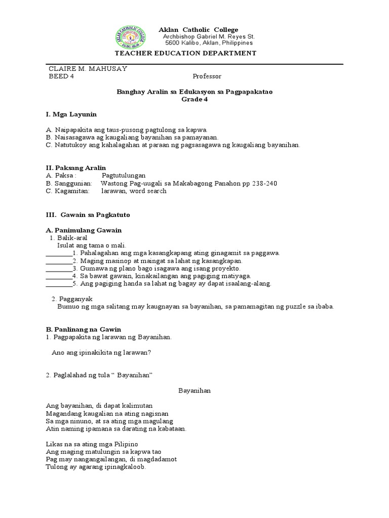 ESP Lesson Plan | PDF