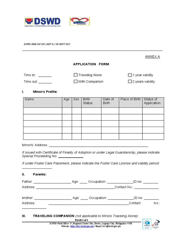 Dswd-pmb-gf-005 Rev 01 Application Form | PDF | Parent | Legal Guardian