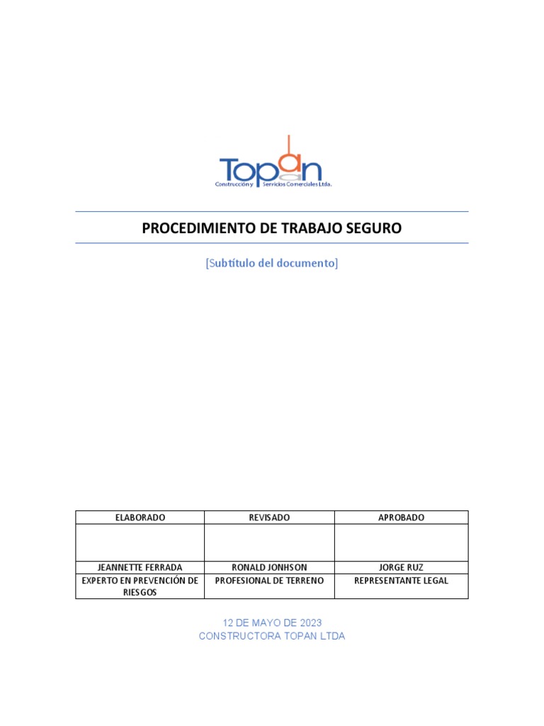 Formato Procedimiento de Trabajo Seguro | PDF
