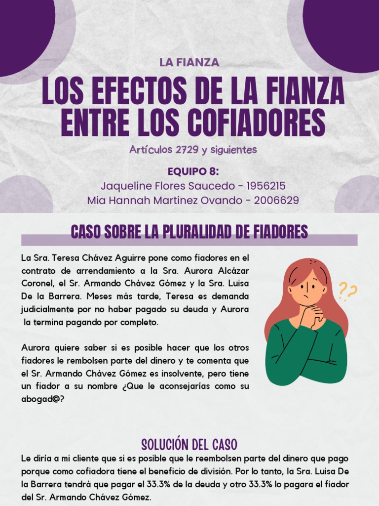 Equipo 8 - Los Efectos de La Fianza Entre Cofiadores | PDF | Derecho privado