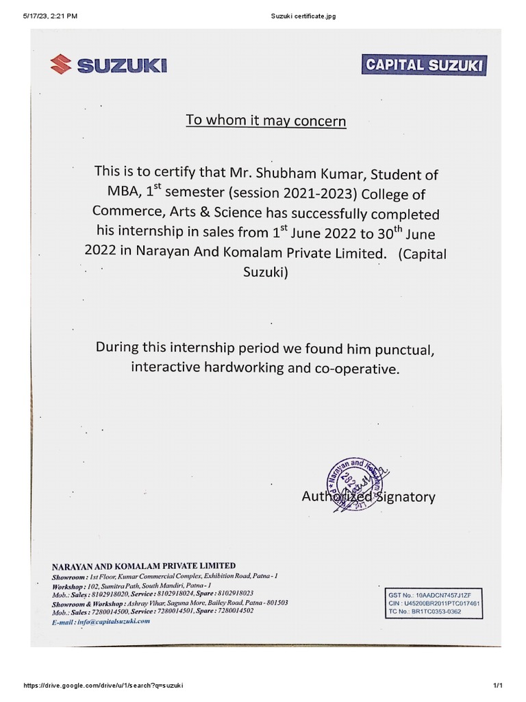 Suzuki Certificate - JPG | PDF