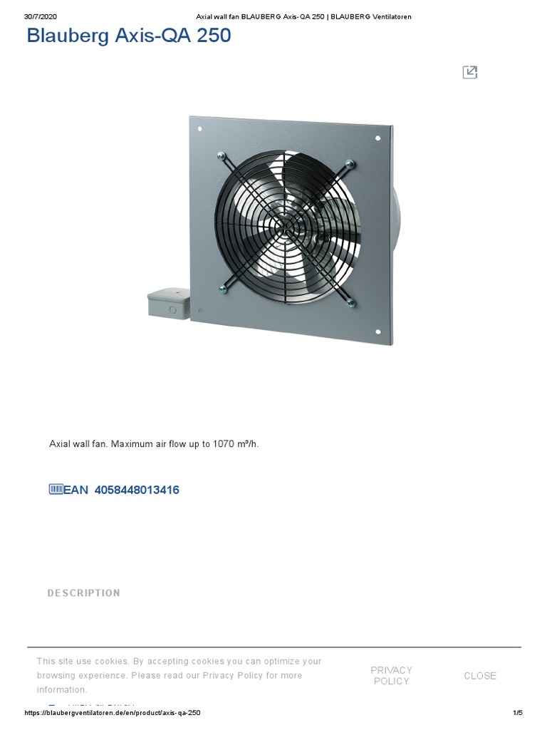 Extractor Blauberg Axial Qa 250 | PDF | Electric Motor | Electrical Components