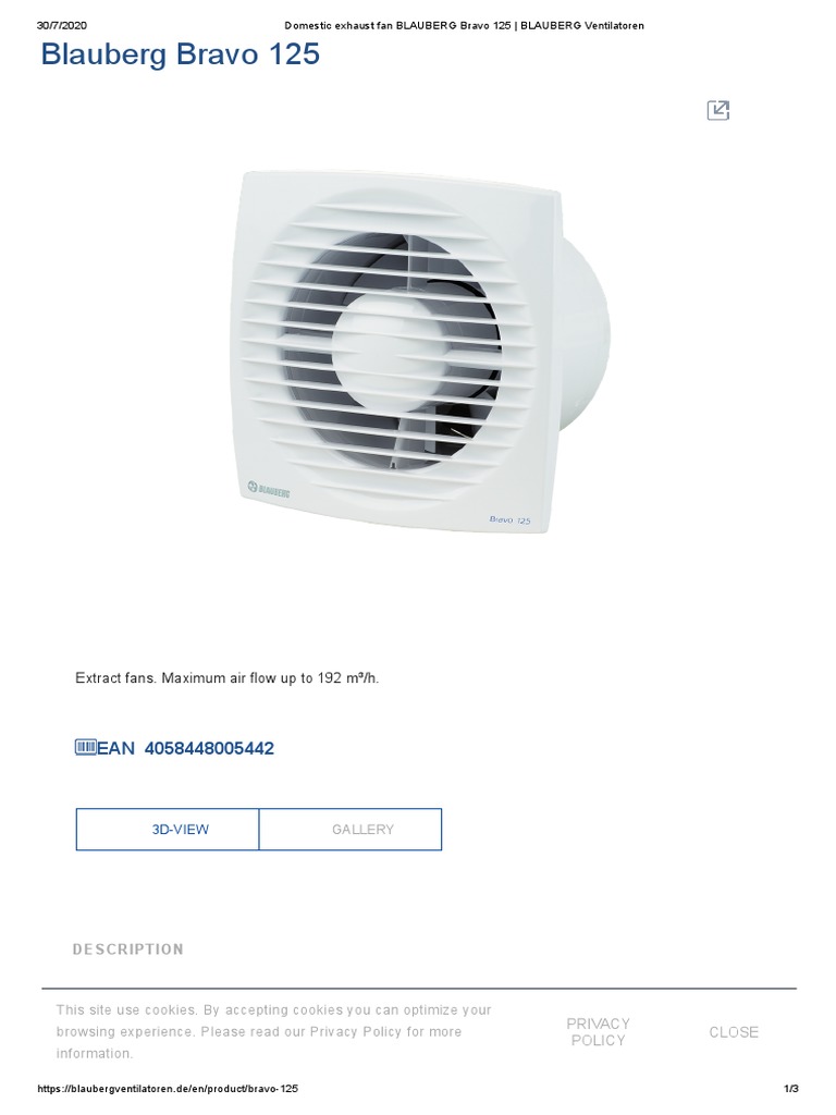 Domestic Exhaust Fan Specifications: BLAUBERG Bravo 125 | PDF