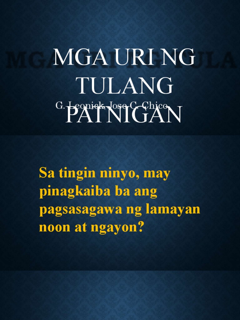 2 Araw Mga Uri NG Tulang Patnigan | PDF