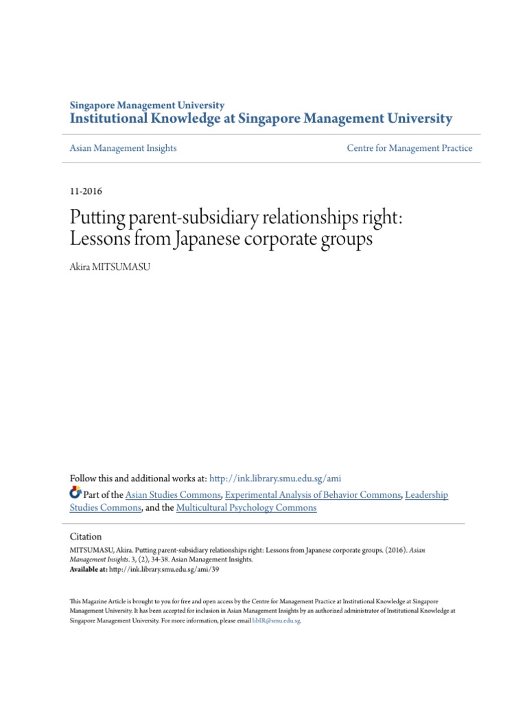 Putting Parent-subsidiary Relationships Right_ Lessons From Japan | PDF ...