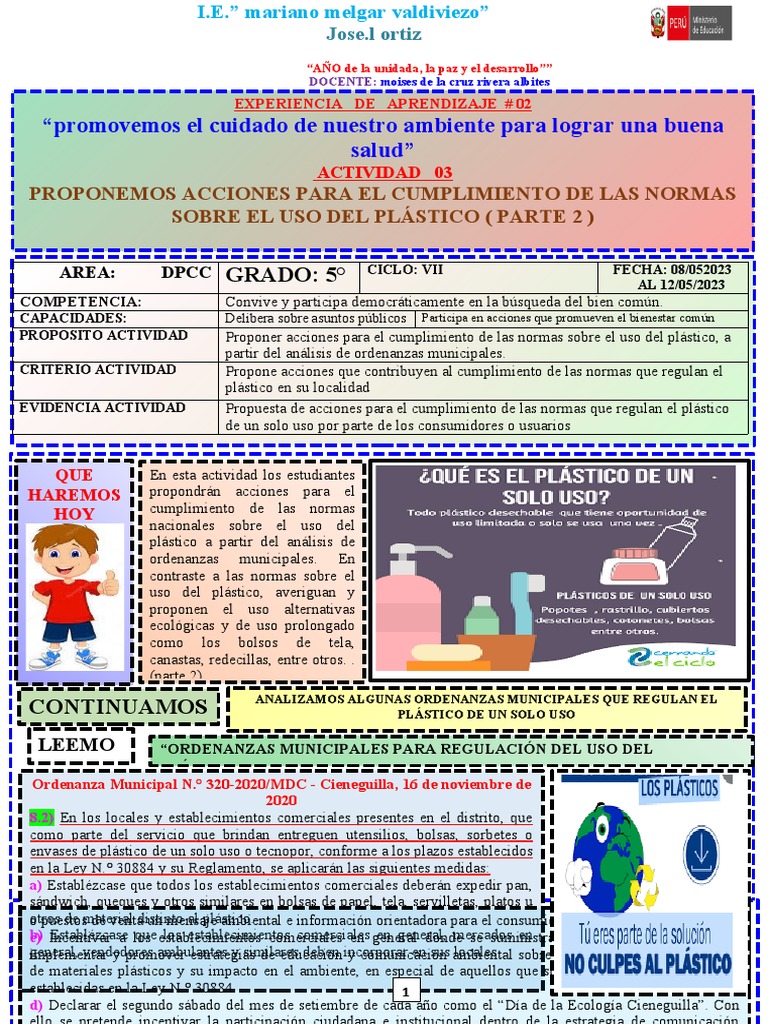 DPCC 5° Experiencia 2 Sesion 3 | PDF | El plastico