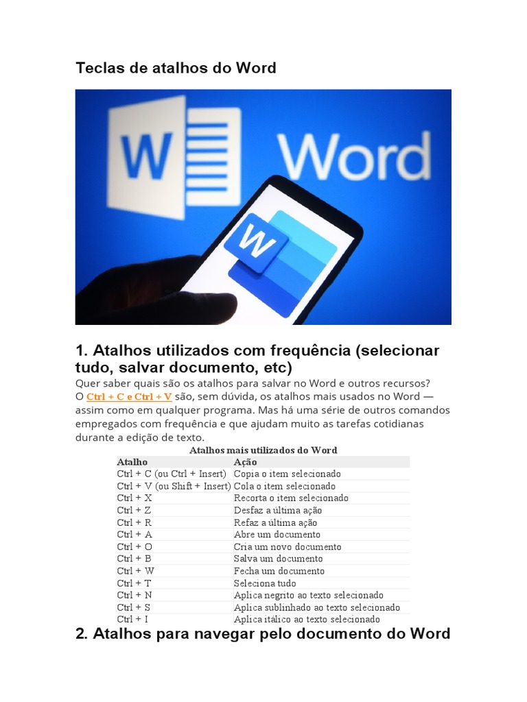 Teclas de Atalhos Do Word | PDF | Botão Ctrl | Teclado de computador