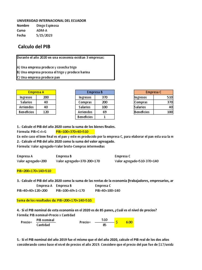 Calculo PIB | PDF | Producto Interno Bruto | Salario