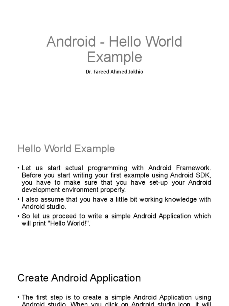 Lecture 4 Android Hello World Example Pdf Android Operating System Computer File 