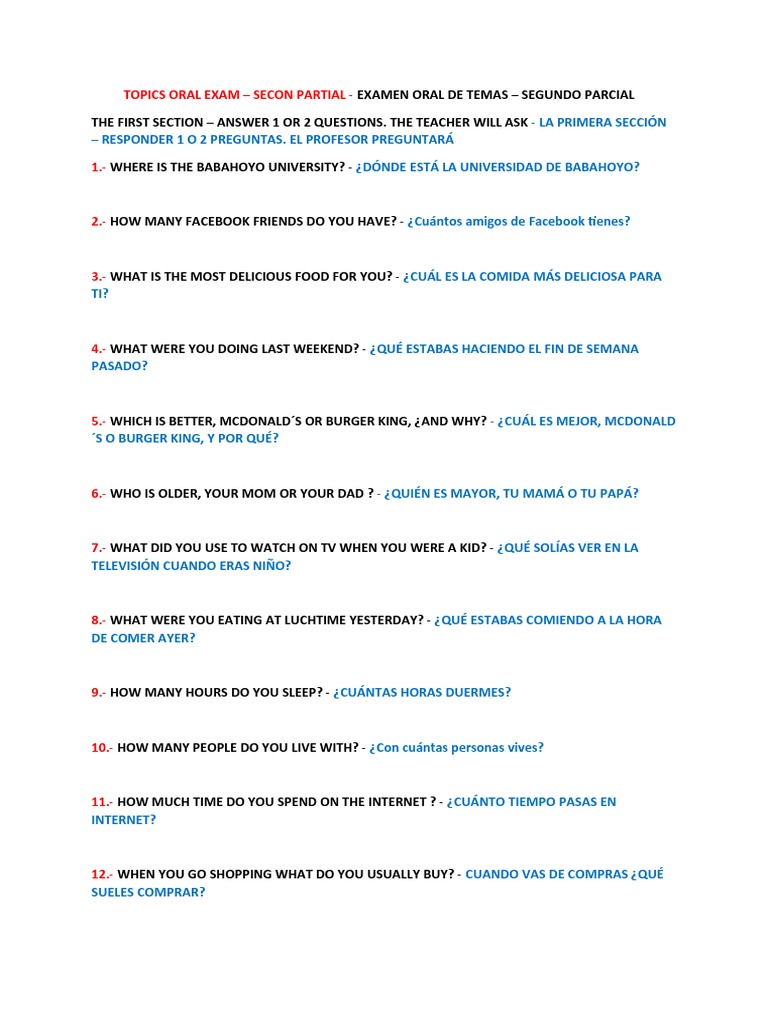 Topics Oral Exam Second Partial | PDF