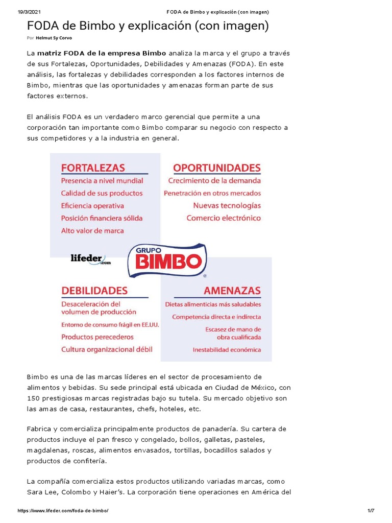 FODA de Bimbo y Explicación (Con Imagen) | PDF | Análisis FODA | Marca
