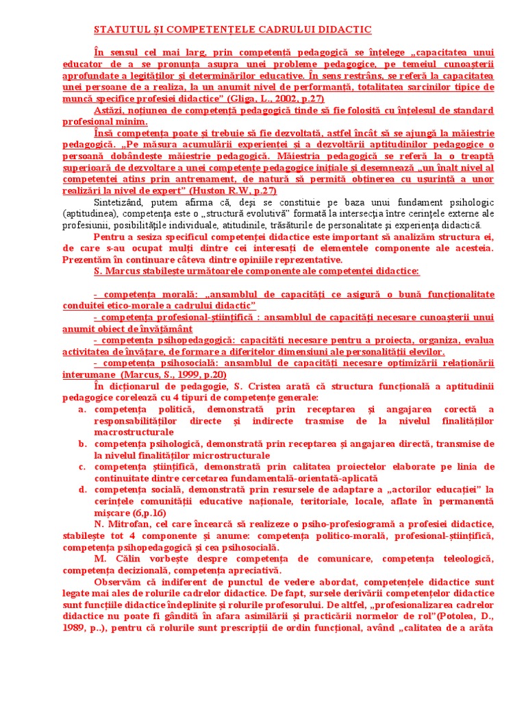 Competențele Cadrului Didactic | PDF