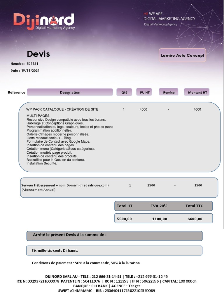 Devis pour création site web WordPress | PDF