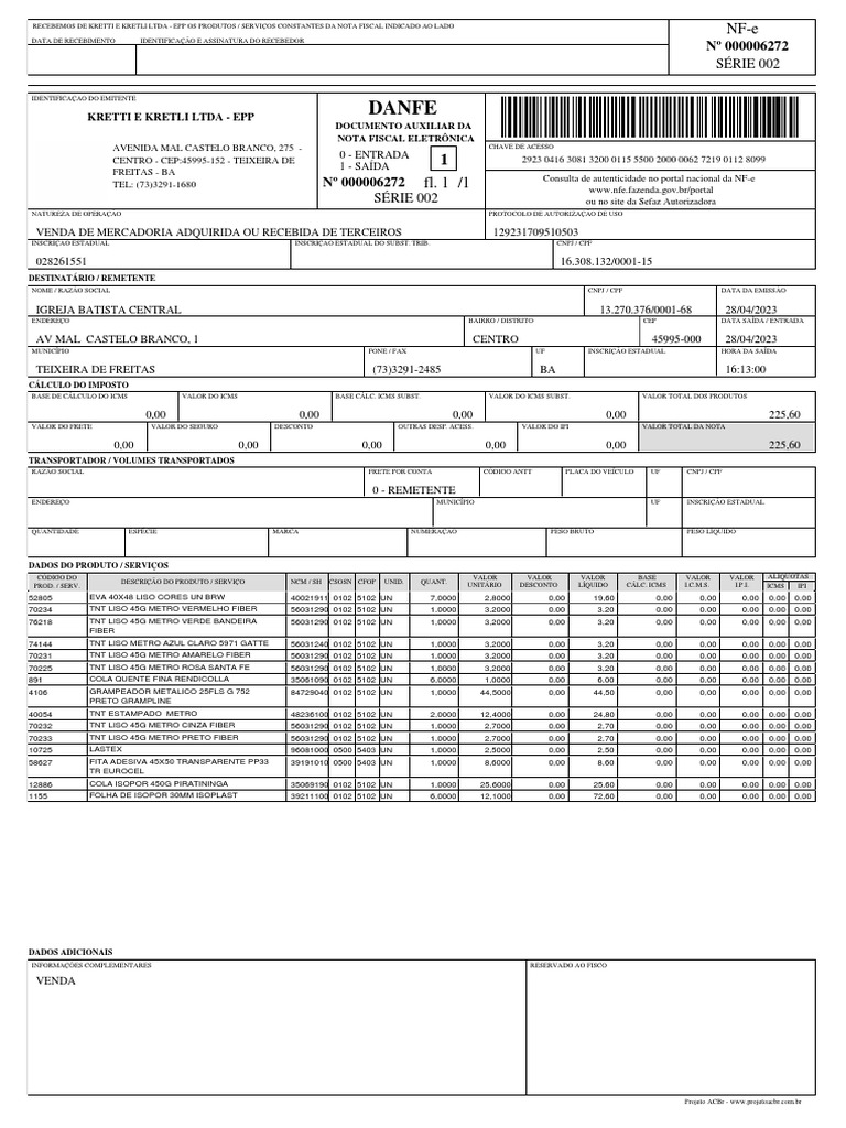 Igreja Batista Central 6272 | PDF | Recibo | Economia de negócios