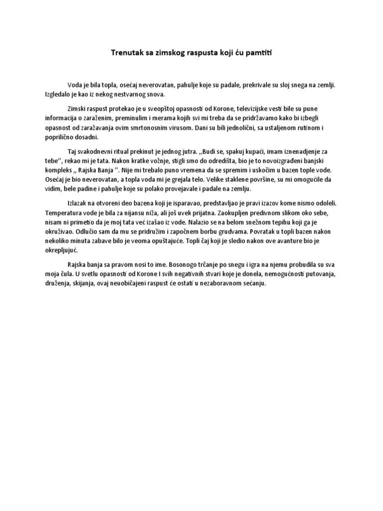 Trenutak Sa Zimskog Raspusta Koji Ću Pamtiti | PDF