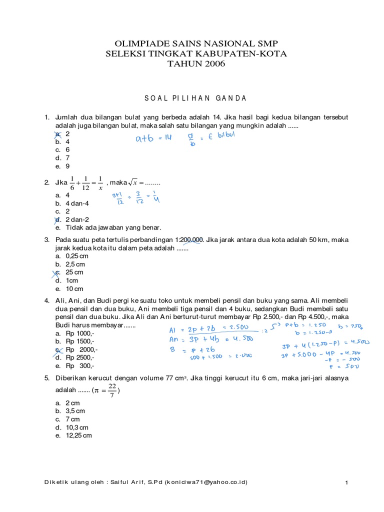 Osk Matematika SMP 2006 | PDF