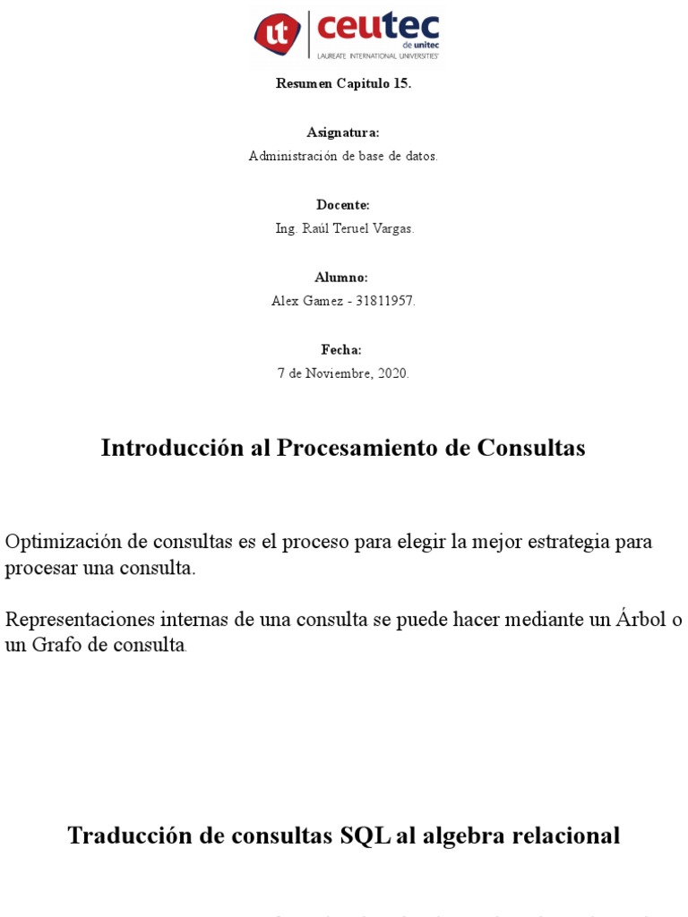 Optimización y Algoritmos SQL | PDF | Informática teórica | Datos
