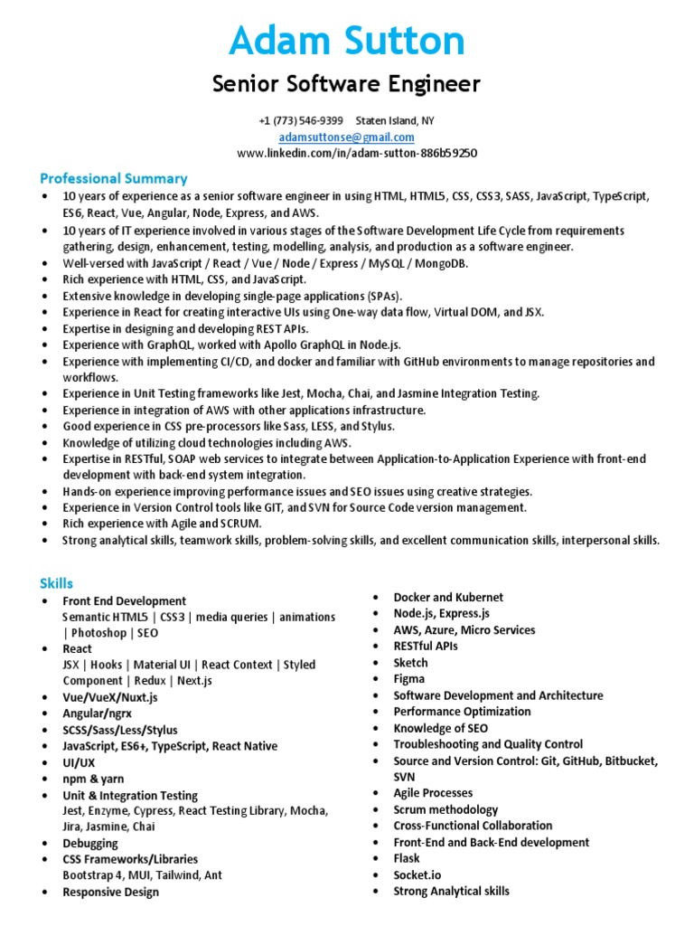 Dice Resume CV Adam Sutton | PDF | Java Script | Ajax (Programming)