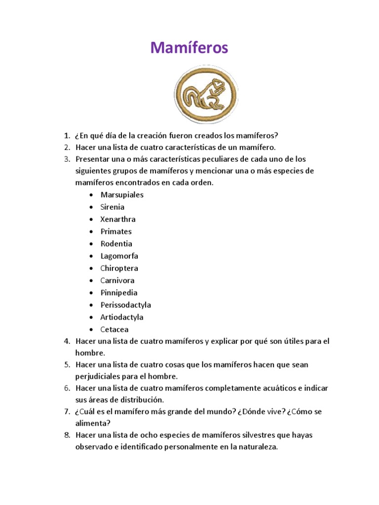 Características y Grupos de Mamíferos | PDF