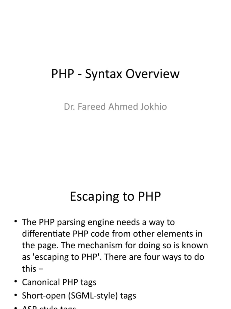 Lecture 3 - PHP - Syntax Overview | PDF | Html Element | Html Lecture 3 - PHP - Syntax Overview | PDF | Html Element | Html