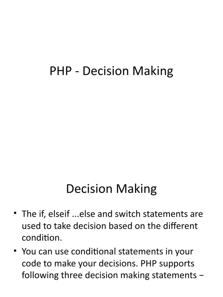 Lecture 7 - PHP - Decision Making | PDF Lecture 7 - PHP - Decision Making | PDF