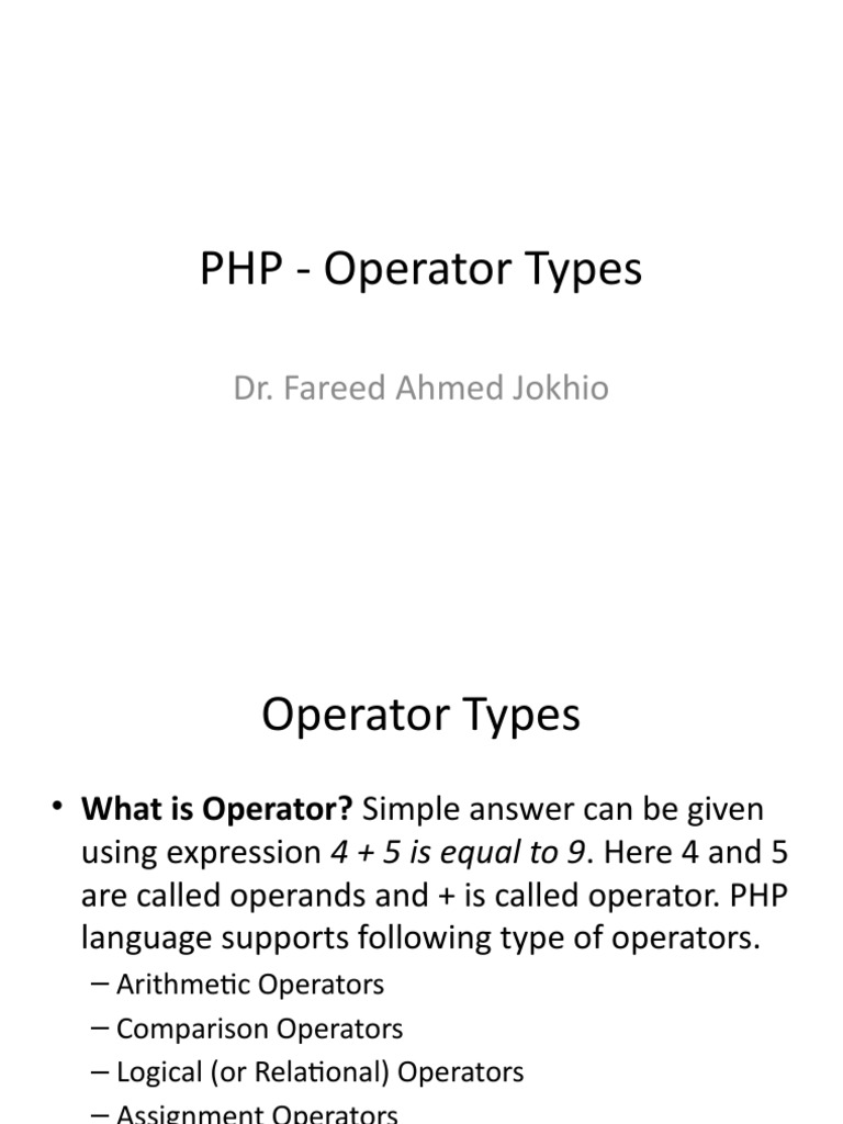 Lecture 6 - PHP - Operator Types | PDF Lecture 6 - PHP - Operator Types | PDF