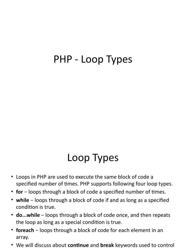Lecture 8 Php Loop Types Pdf 