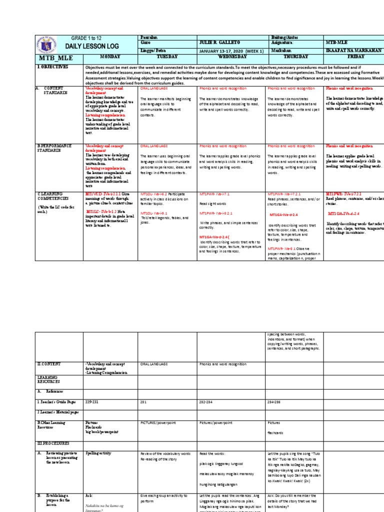 MTB - MLE 1-QUARTER-4 Week 1 | Download Free PDF | Phonics | Reading Comprehension