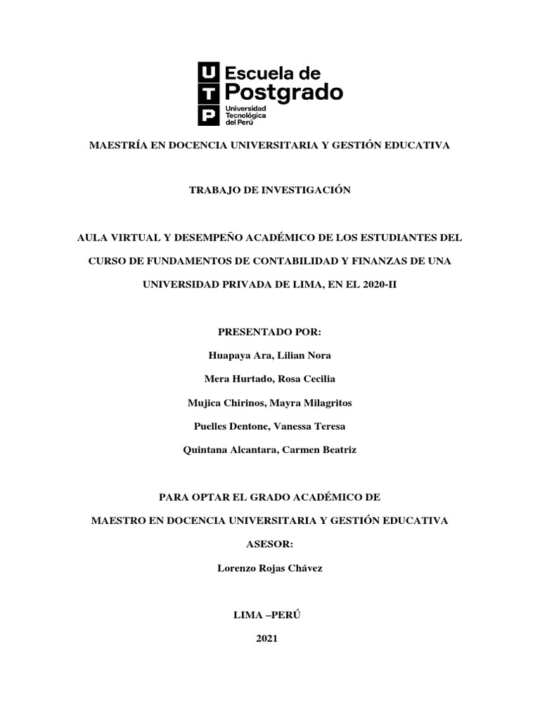 Lilian Huapaya Rosa Mera Mayra Mujica Vanessa Puelles Carmen Quintana Trabajo de Investigacion ...
