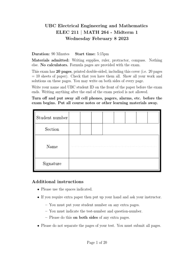 ELEC 211 MATH 264 MT 1 Solutions 2023 | PDF | Electric Field | Plane ...