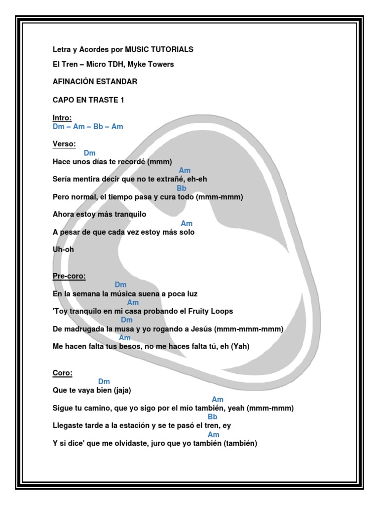 El Tren Micro TDH Myke Towers Letra y Acordes by MUSICTUTORIALS | PDF | Música grabada