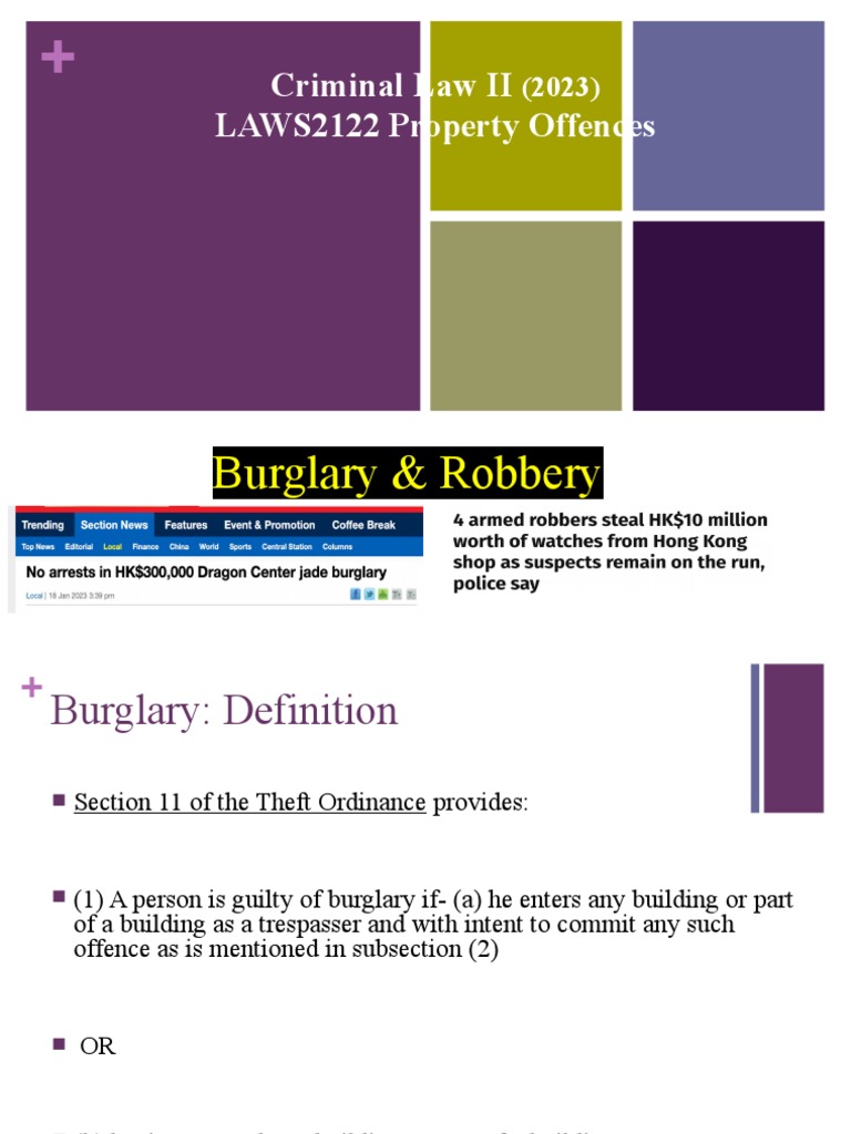 Powerpoint Slides Burglary and Robbery - 2023 | PDF | Robbery | Burglary