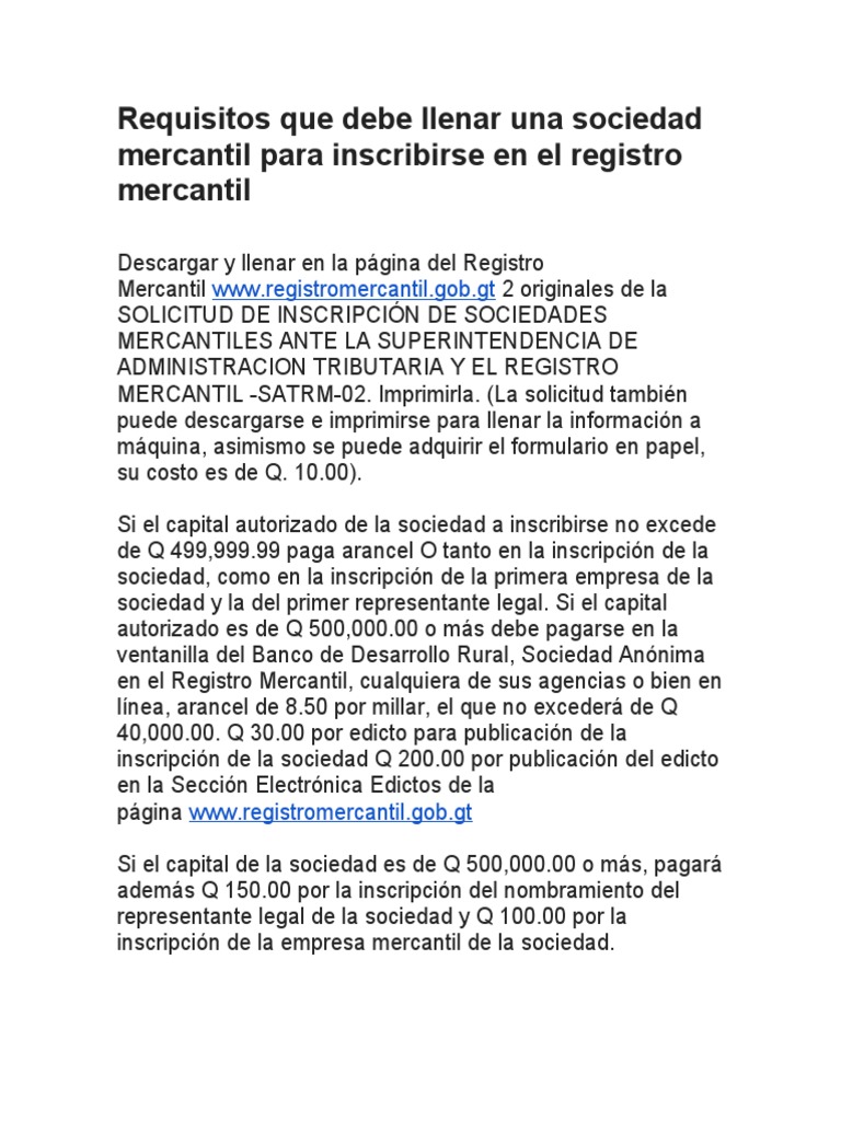 Requisitos Que Debe Llenar Una Sociedad Mercantil para Inscribirse en El Registro Mercantil ...