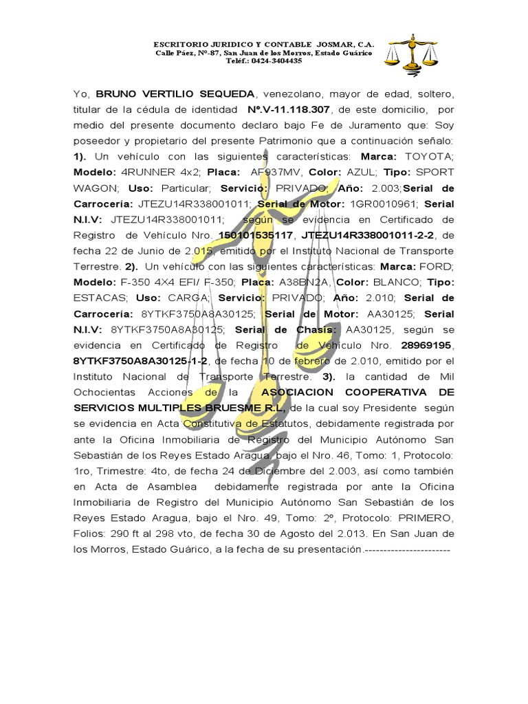 Declaración de Patrimonio en Guárico | PDF | Vehículos | Transporte