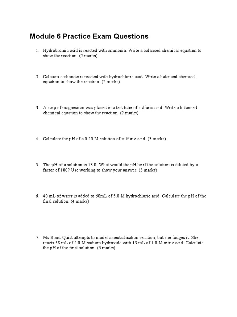 Year 12 Chemistry Practice Mod6 Questions | PDF